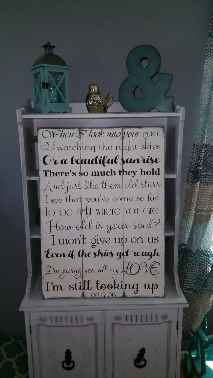 Custom wedding song lyric and vow sign. Personalized with