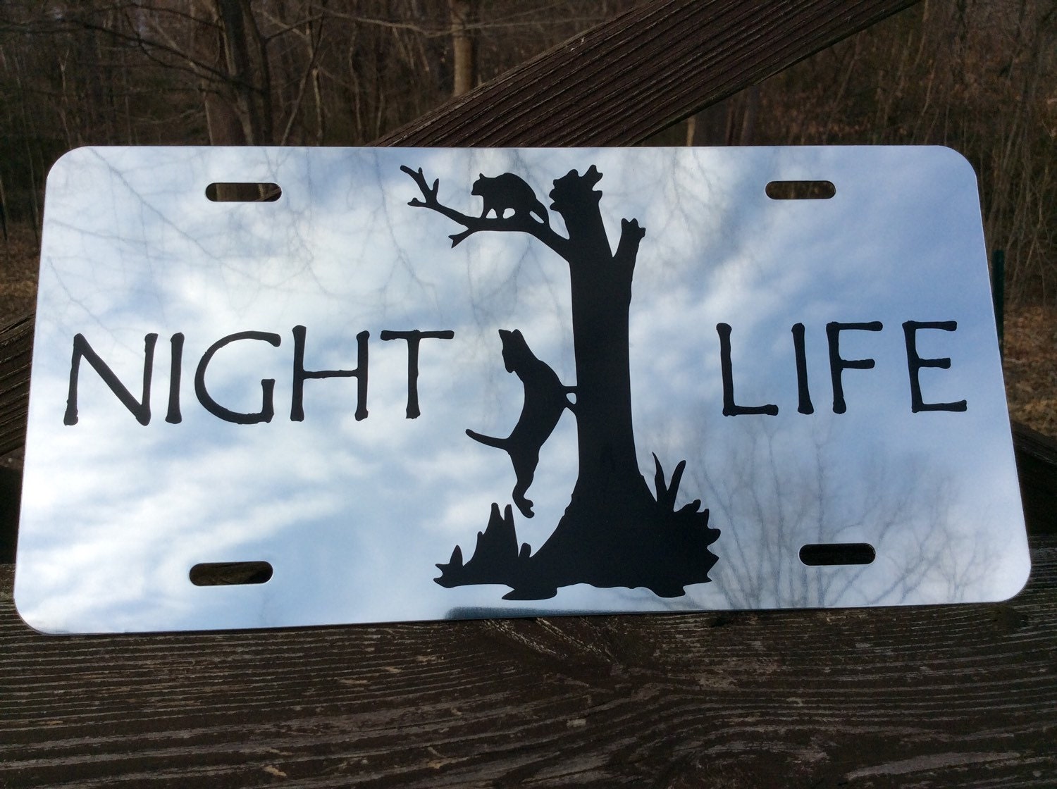 Mirrored Coon Hunting Night Life License Plate