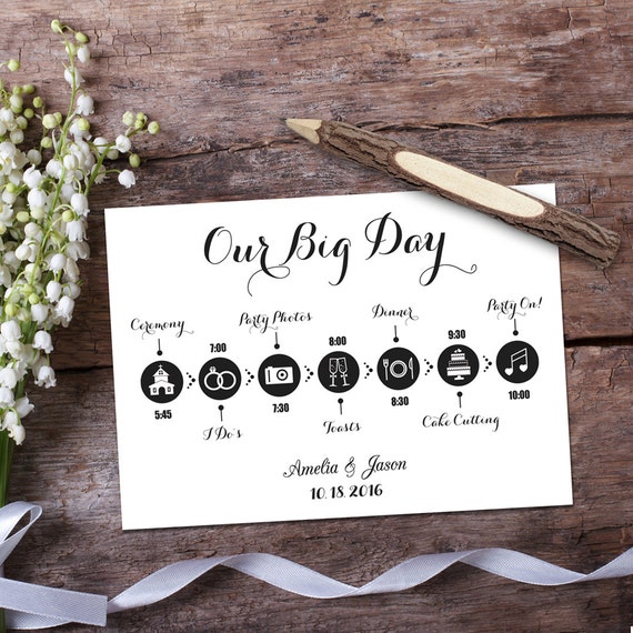 Wedding timeline template card. Digital printable wedding