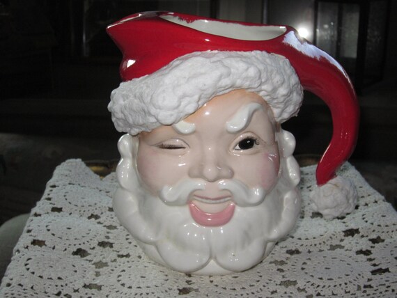 Vintage 1960's Winking Santa Ceramic Pitcher Hot by Netty805