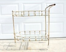 Vintage Bar Cart, Mid Century Modern Brass and Glass Bar Cart, Two Tier ...