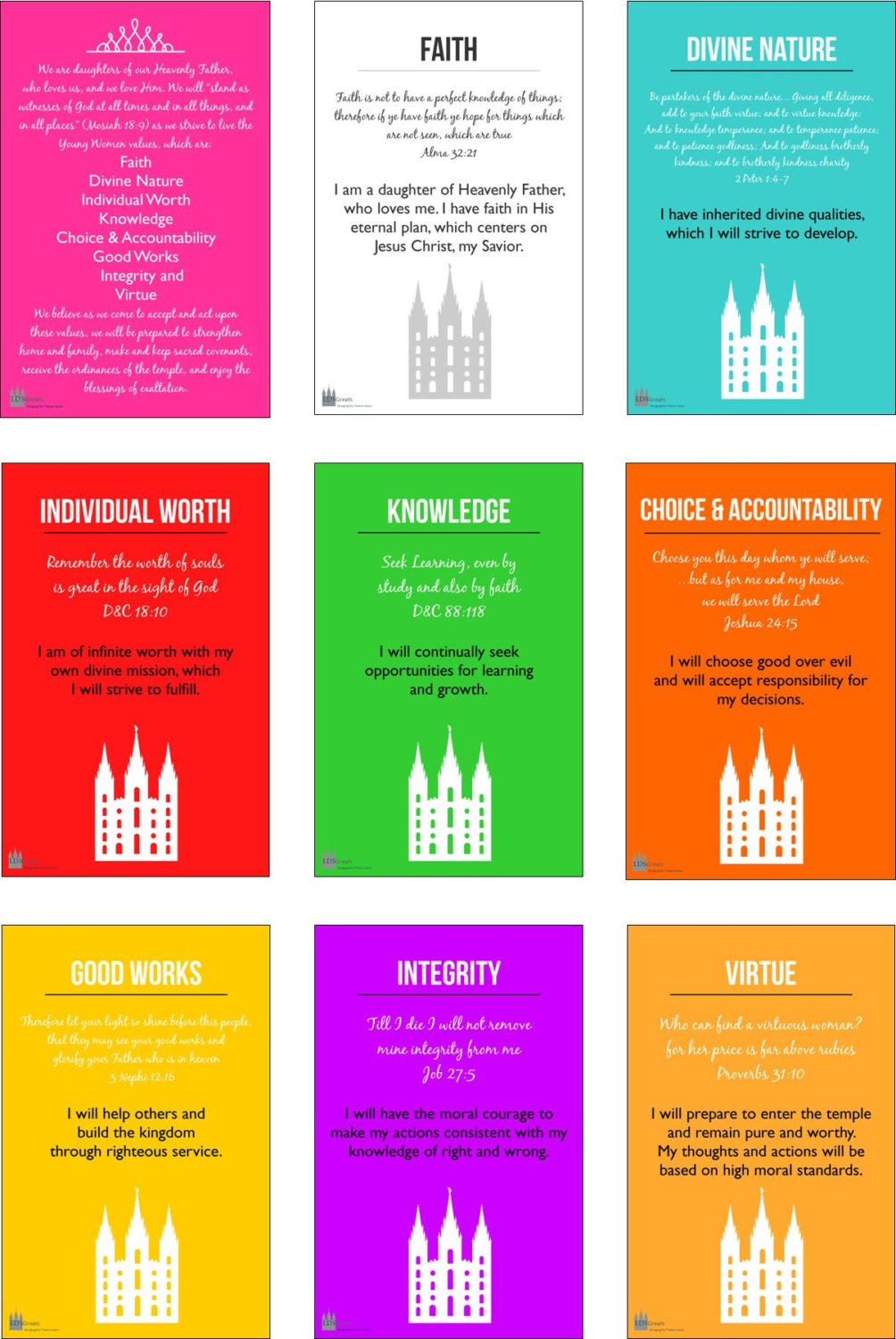 Young Women Values Theme Color POSTERS Solids LDS