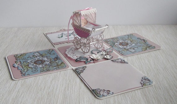 Baby Girl Shower Invitation Floral Baptism Exploding Box