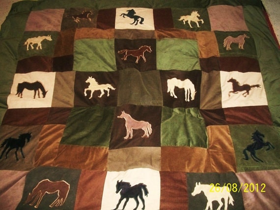 Beautiful Western HORSE Themed THROW Size Quilt Blanket 6X4