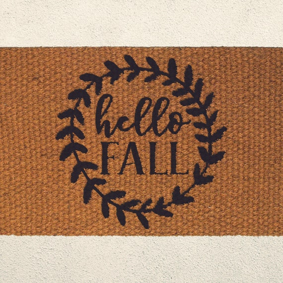 Hello Fall Autumn Doormat Hand Painted Coir by UrbanOwlCoShop