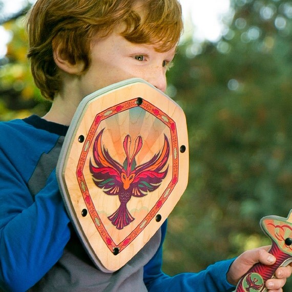 Wooden Shield Pretend Play Toy for Kids Handmade with Real