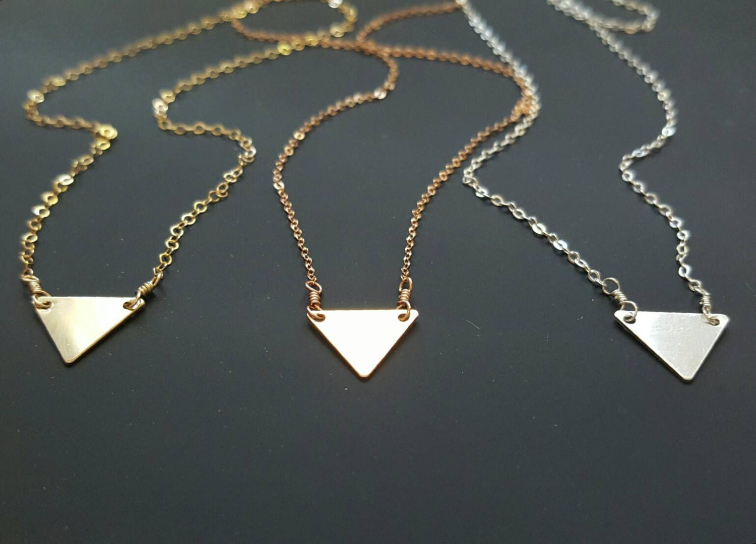 Tiny triangle gold filled or sterling silver necklace