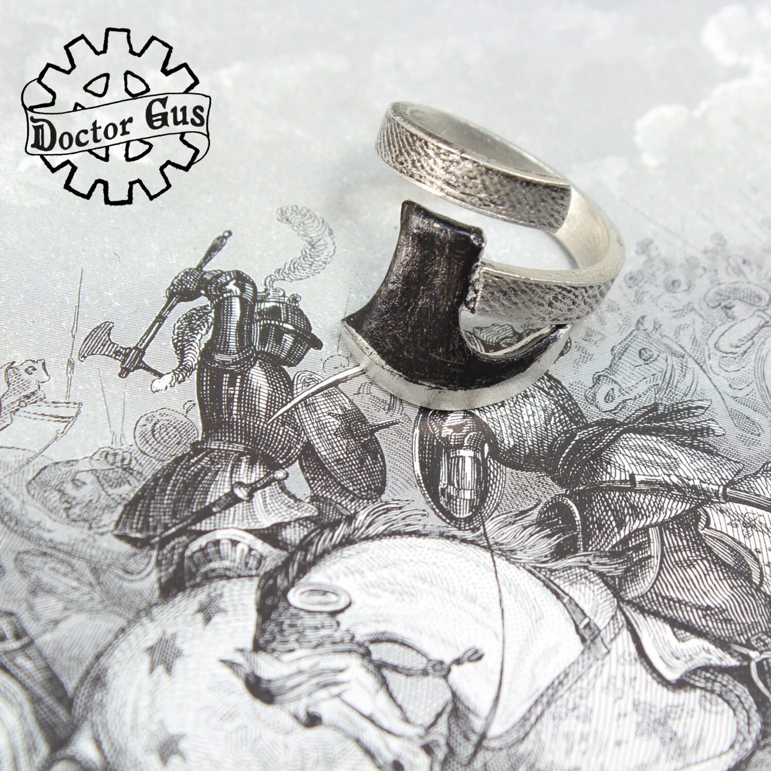 Viking Axe Ring Handcrafted Pewter Ring Medieval Battleaxe