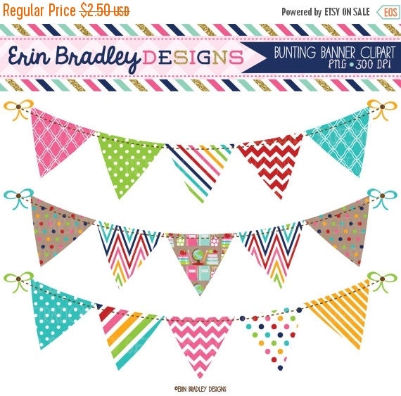 SALE School Bunting Clipart Graphics by ErinBradleyDesigns on Etsy