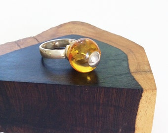 sterling silver and amber band ring size 5 7 9 by IQJewelry