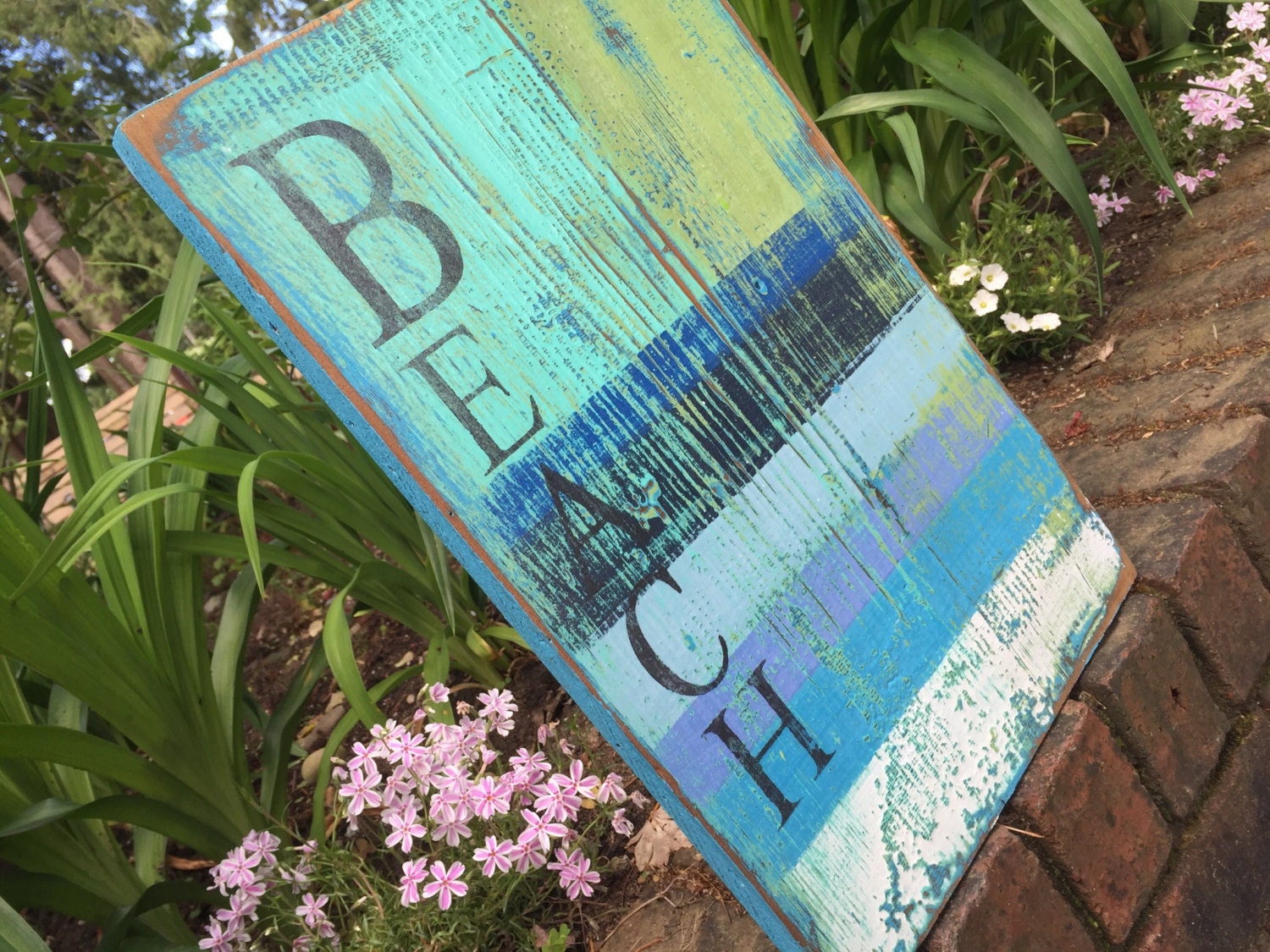 Beach House Sign Wall Art Turquoise Sea Glass Green Layered