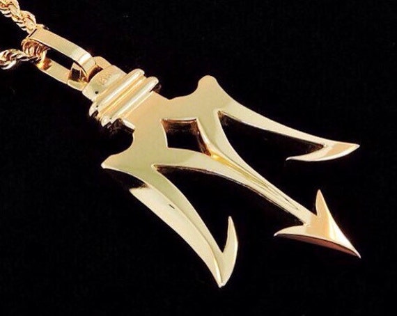 Solid 18k Yellow Gold Trident of Poseidon Pendant Only Chain