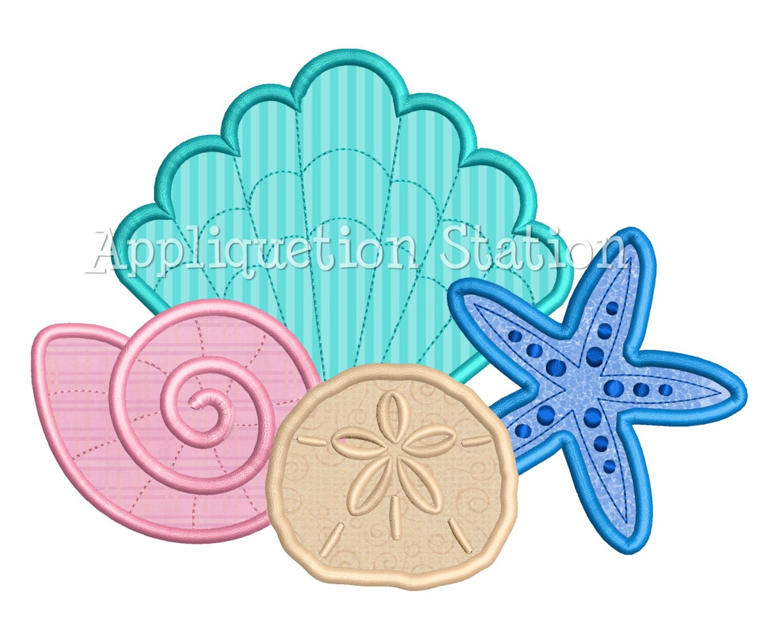 Seashell Collage Scene Applique Machine Embroidery Design