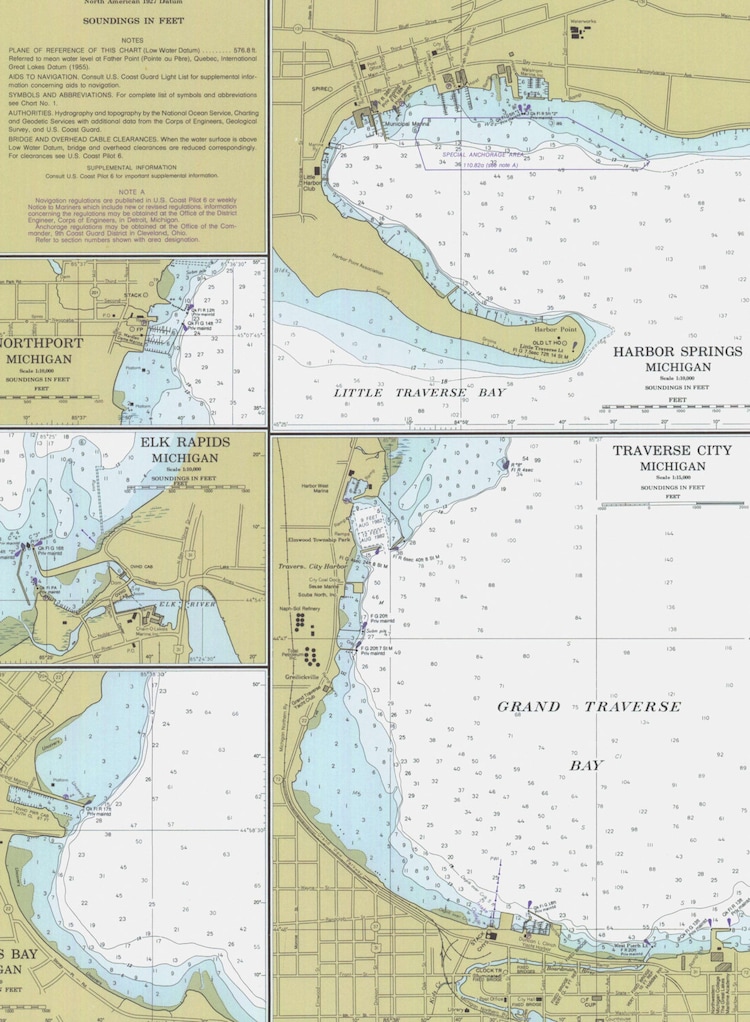 Grand Traverse Bay to Little Traverse Bay 1984 Lake by Oldmap
