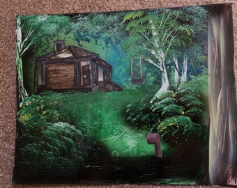 Log cabin painting | Etsy
