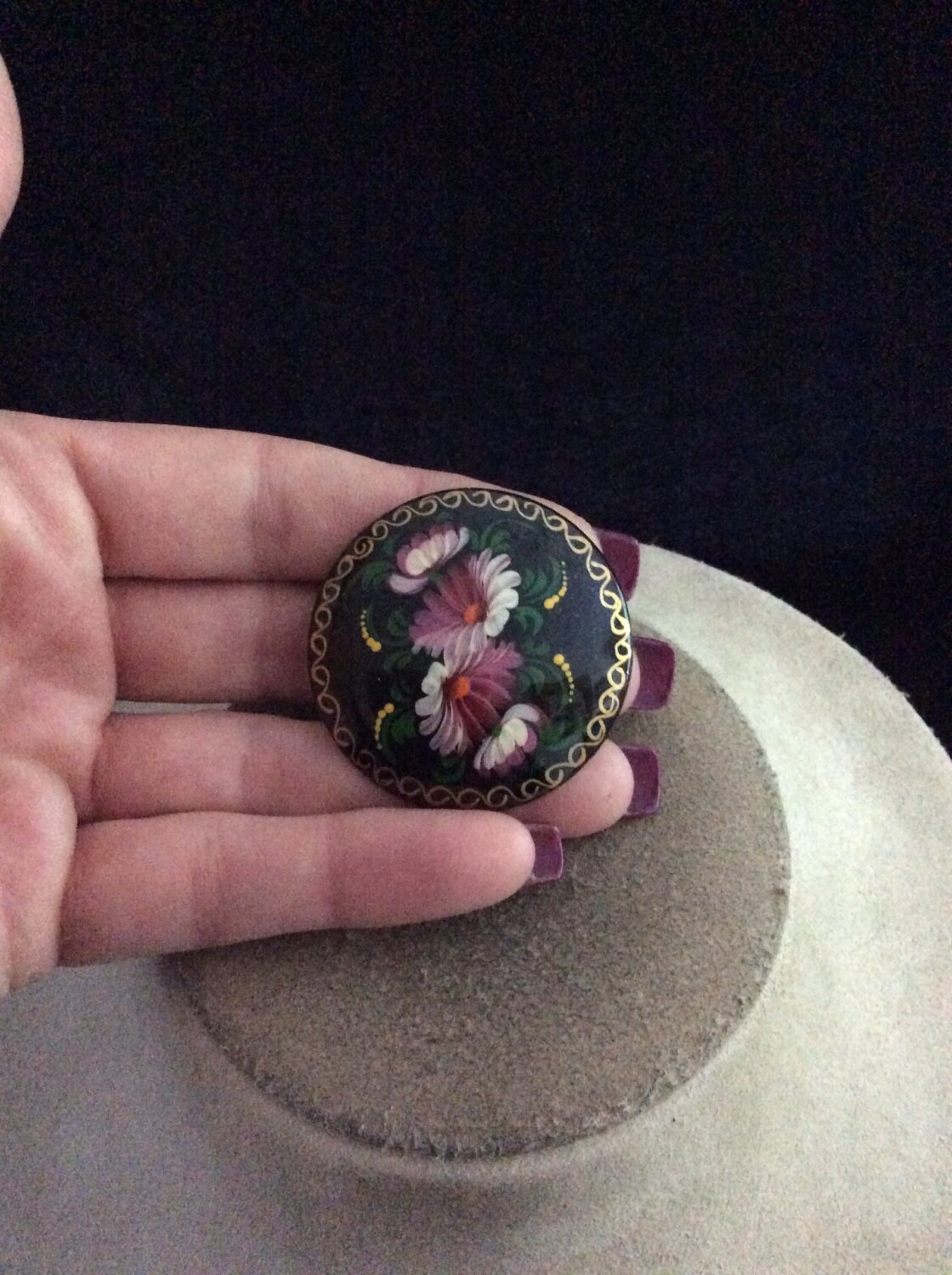 Vintage Signed Hand Painted Wooden Floral Pin – Haute Juice