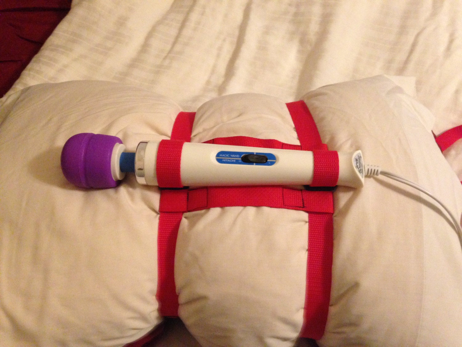 Hitachi Magic Wand Harness. Secure your by 6PointBedBondage