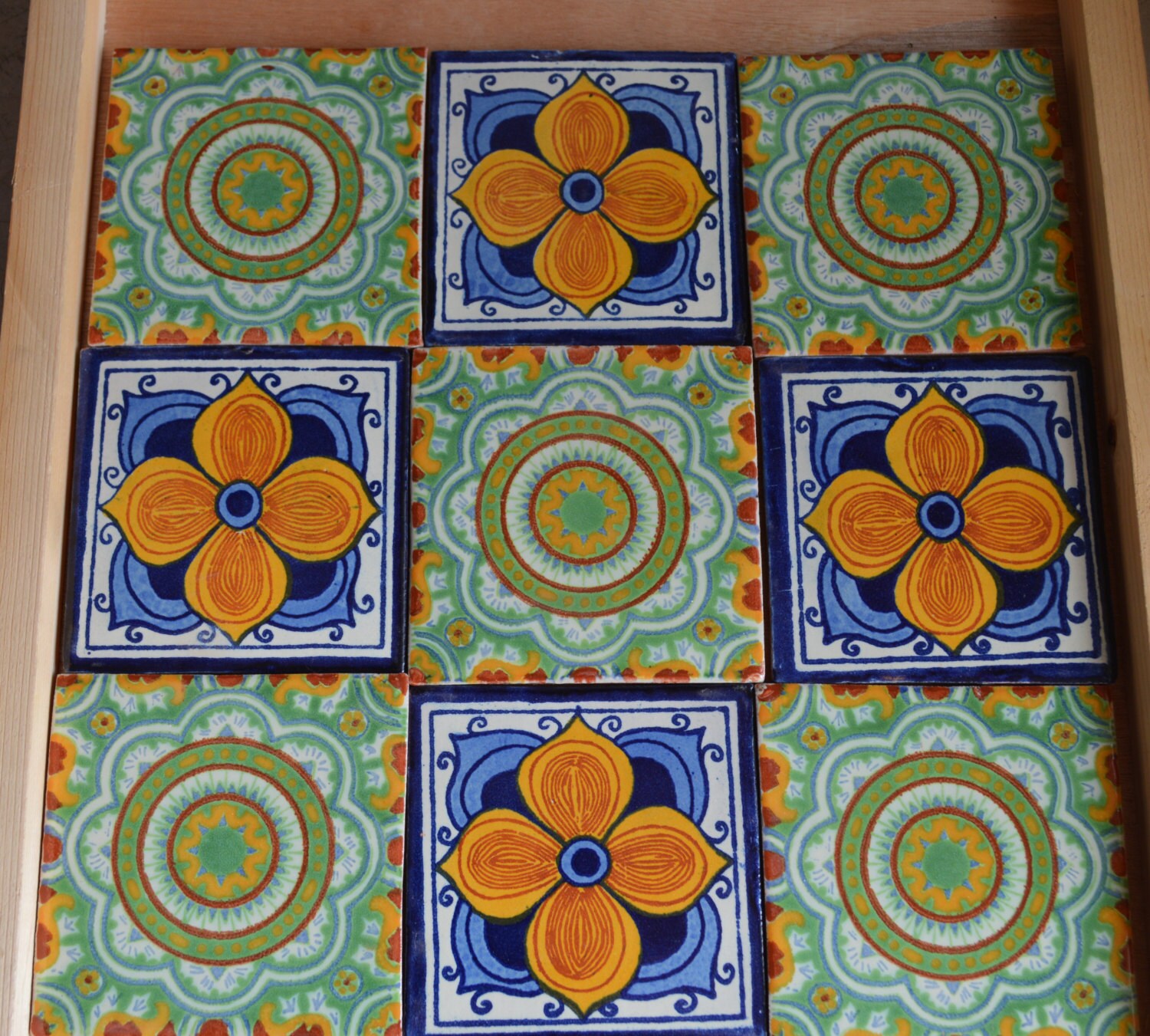 9 Mexican Talavera tiles hand-painted 4 X 4