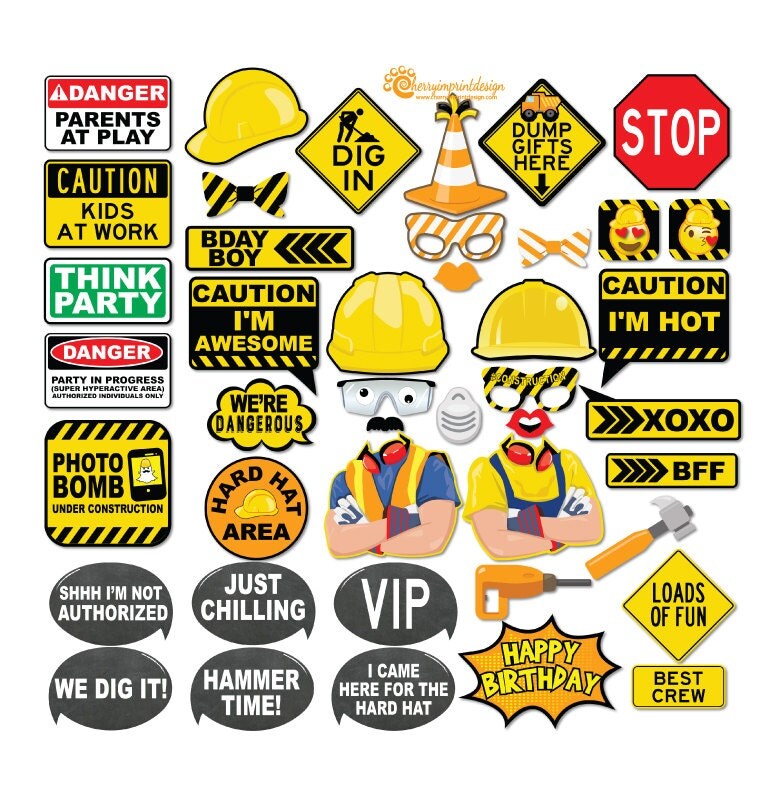 42 Funny Construction Photo Booth Props INSTANT DOWNLOAD