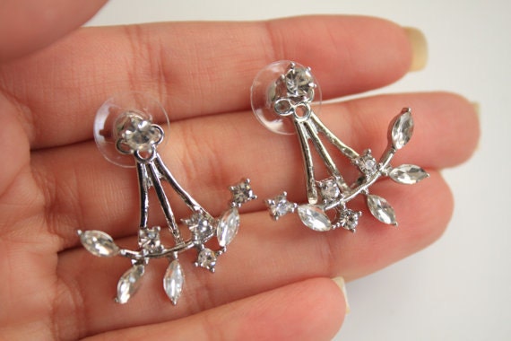 Silver Ear Jacket Earrings Cubic Zirconia By Susvintage On Etsy