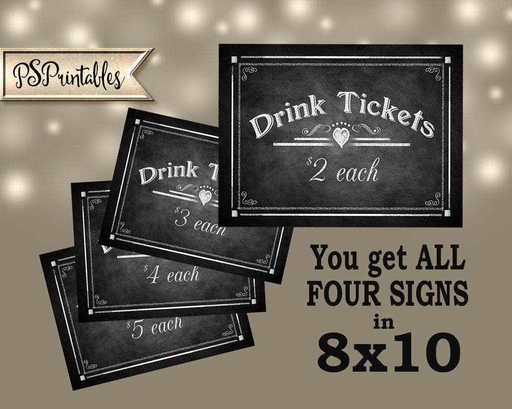 Drink Tickets Bar Sign Chalkboard Style Printable digital file