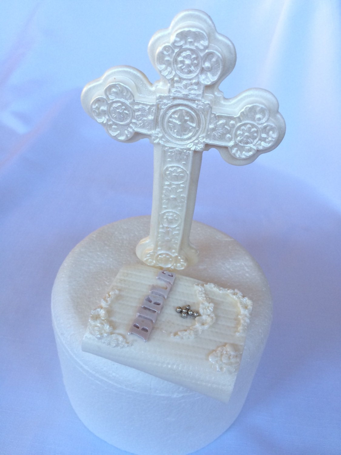 Standing Cross and Bible cake topper Christening cake topper