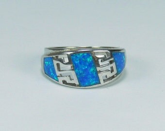 greek key opal silver ring opal ring greek ring blue opal