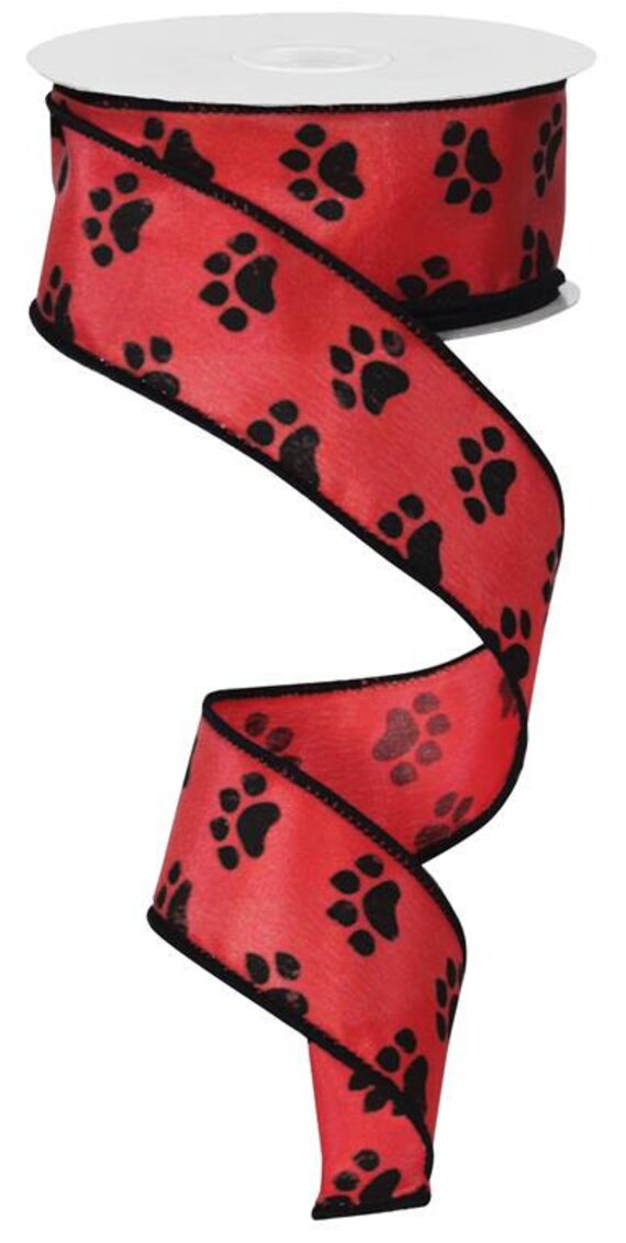 1.5 Red Black Paw Ribbon Red Black Paw Print Ribbon