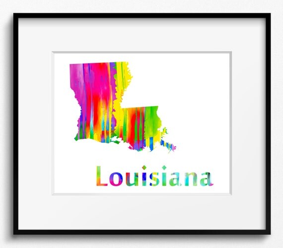 Louisiana State Map Watercolor Art Print 080