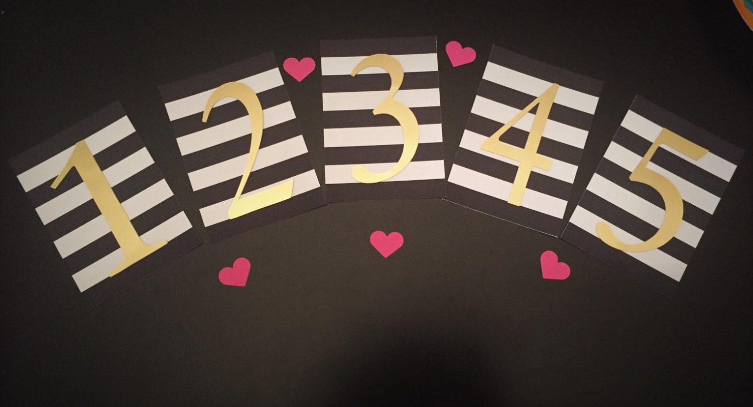 Black and White Striped Table Numbers Gold Foil Table