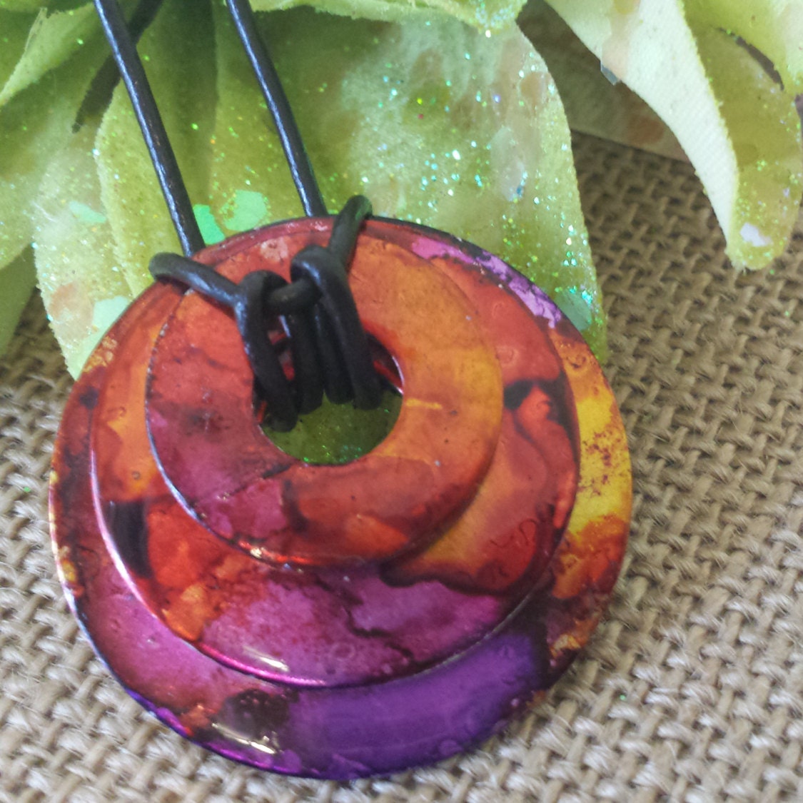 Alcohol Ink Alcohol Ink Jewelry Orange pendant purple