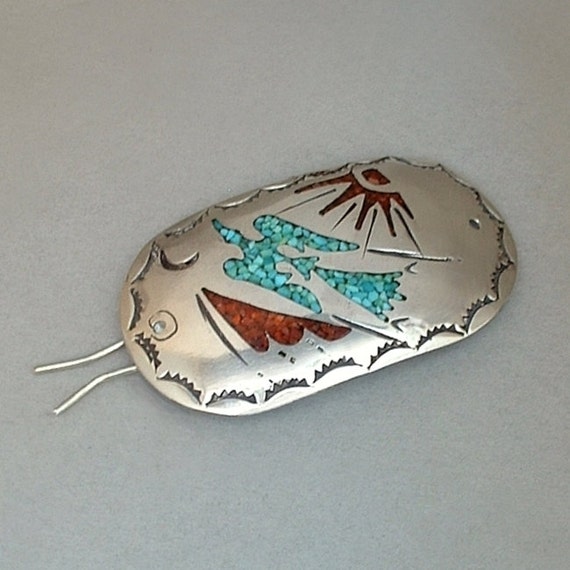 Vintage NATIVE American STERLING Hair Barrette Clip Ponytail
