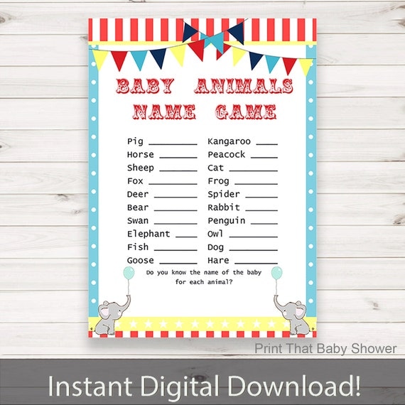 Baby Shower Games Baby Animals Name Game by PrintThatBabyShower