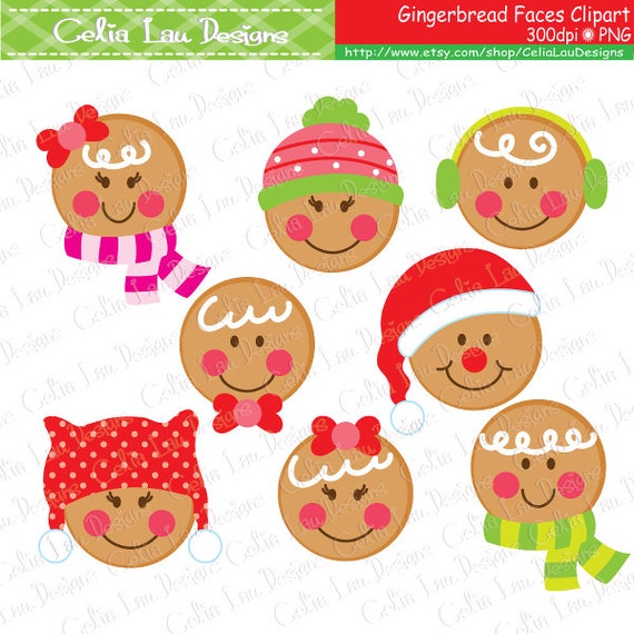 Gingerbread Faces Christmas Digital Clipart Christmas