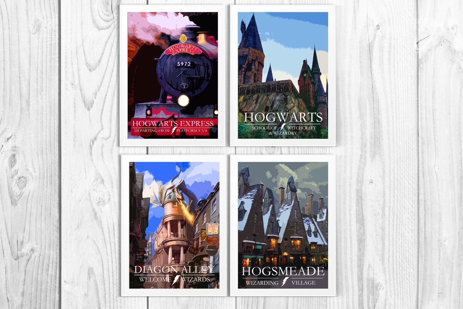 Harry Potter Travel Poster Art Print Set X4 By Harknettprints 