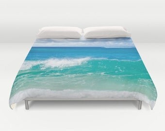 Ocean Duvet Cover Water Bedding wave blue aqua by Beachlovedecor