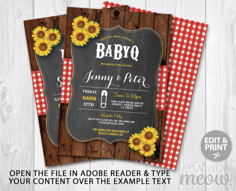 BABYQ Invitations Baby Shower Invites bbq Couples Red Check
