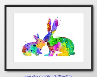 Rabbit watercolor | Etsy