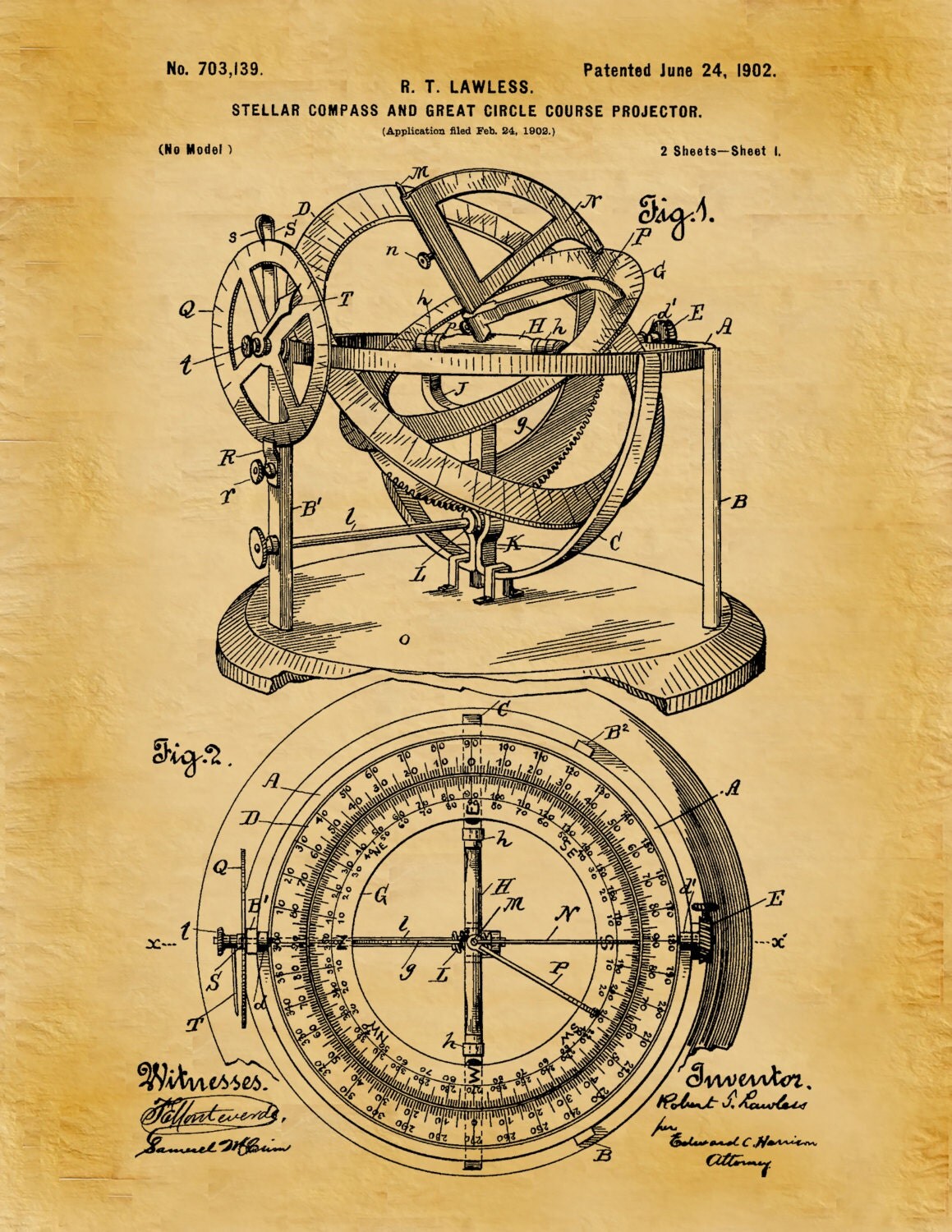 Patent 1902 Stellar Compass Nautical Art Print - Poster - Boat - Ship ...