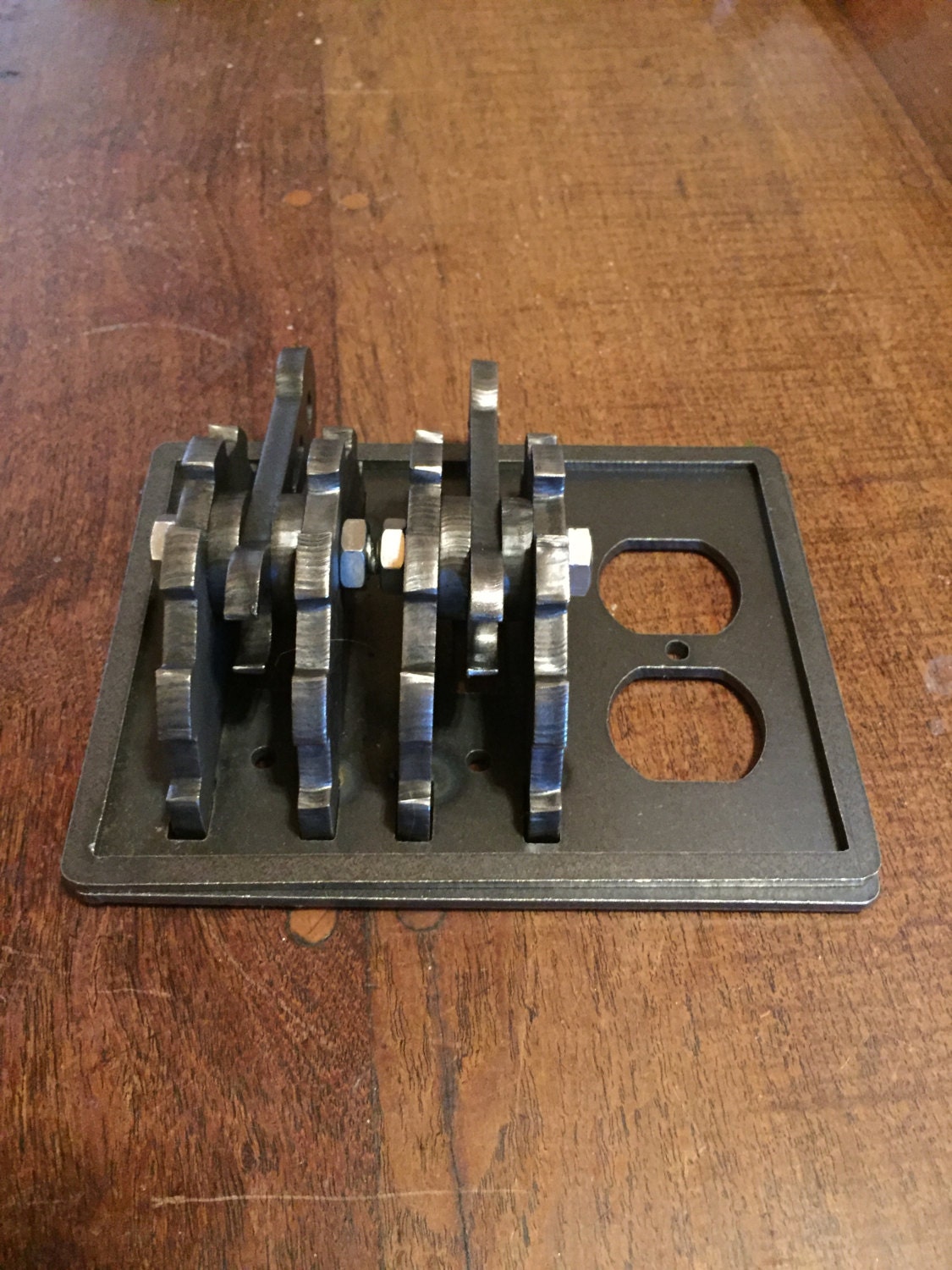 Gear Light Switch Cover with Lever and Outlet. Steampunk