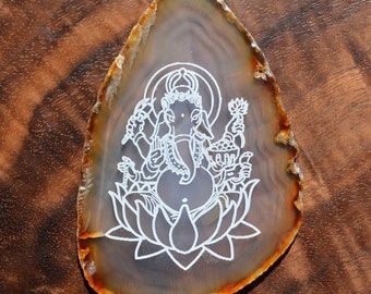 Ten Sided Star Fractal Linework Engraved Agate Sacred