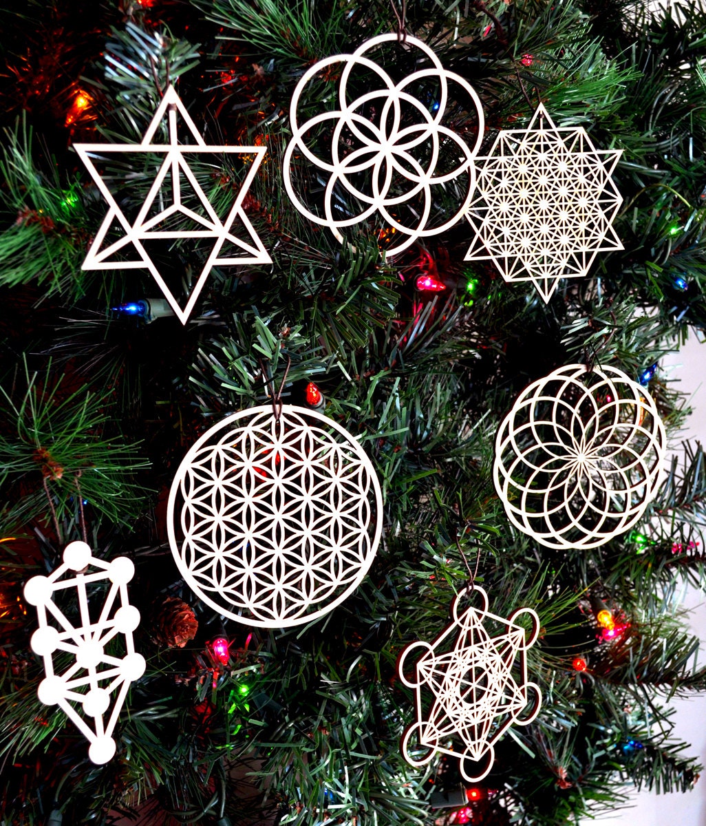 Sacred Geometry Holiday Ornaments Set of Seven Laser Cut
