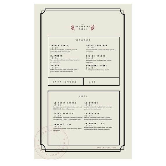 Menu Design Custom Menu design Restaurant branding Rustic