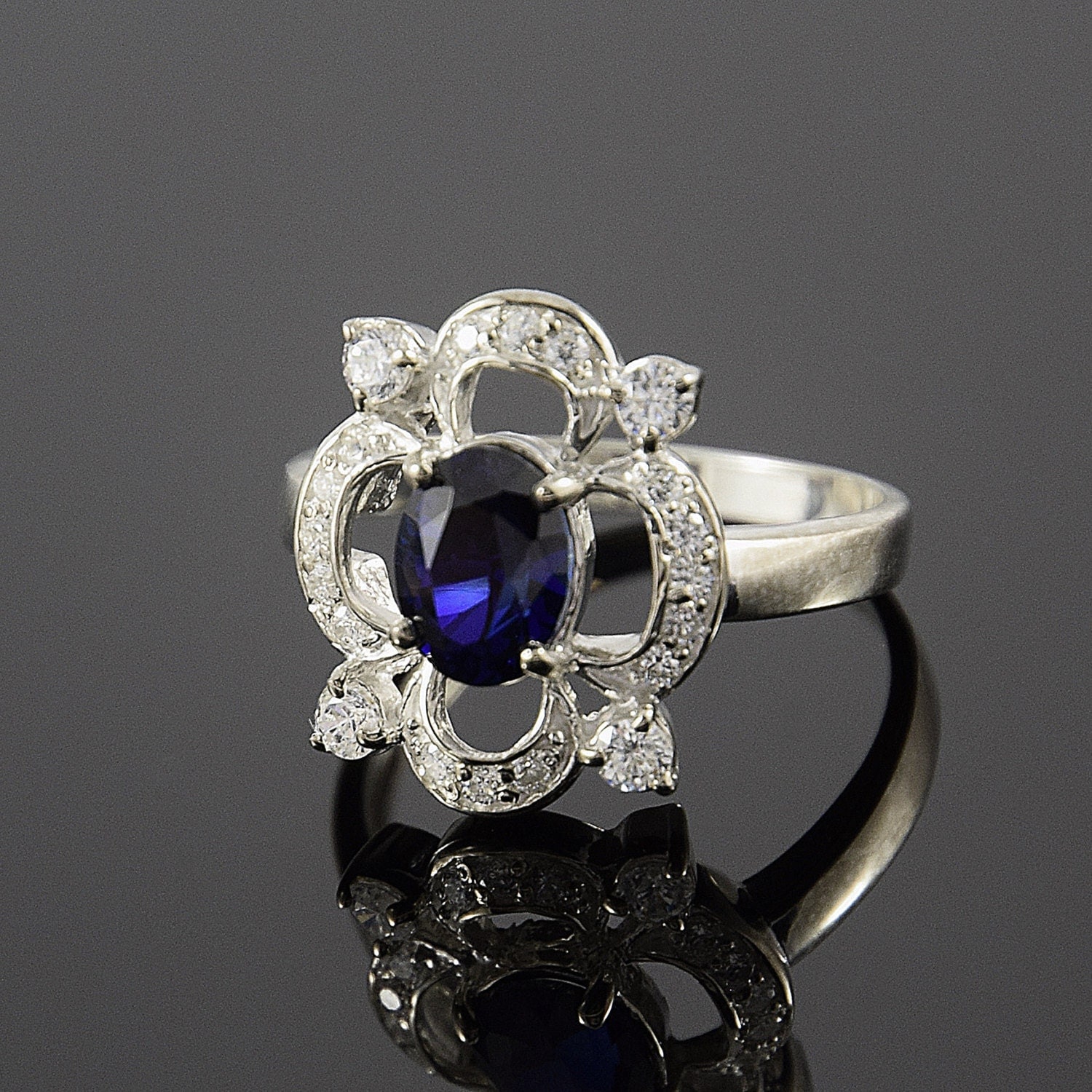 Sapphire ring Silver sapphire ring Art deco ring