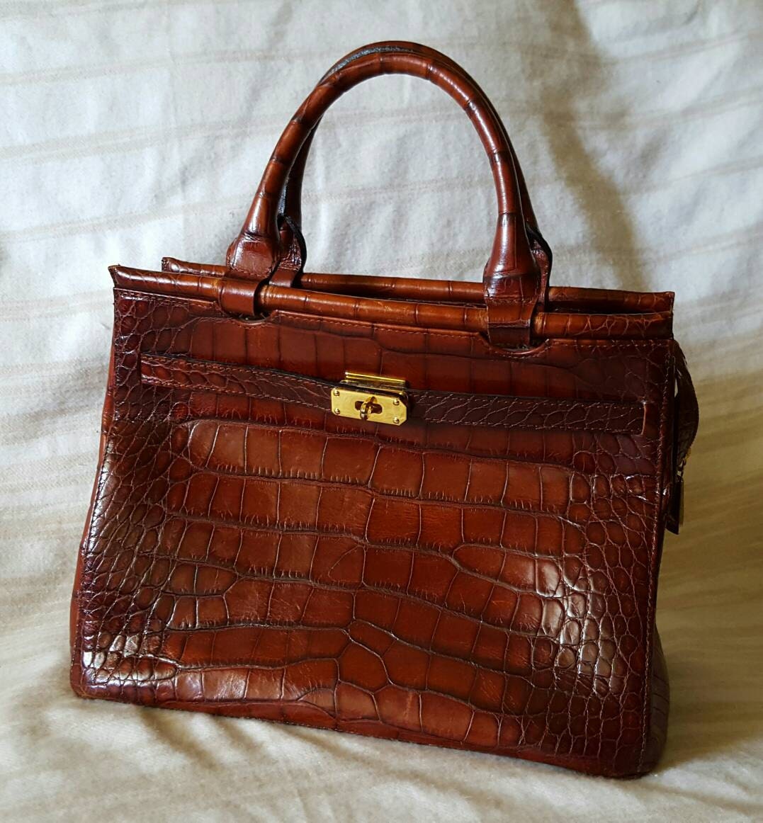 Vintage Italian Leather Lanzetti Crocodile Handbag