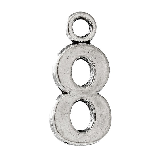 10 Number Eight Charms Number 8 Antique Silver Tone 1K-205