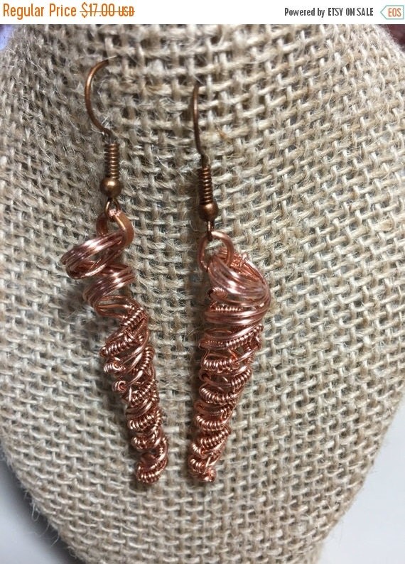 Copper Wire Wrapped Earrings Copper Weaved By Bellasjewelrytree