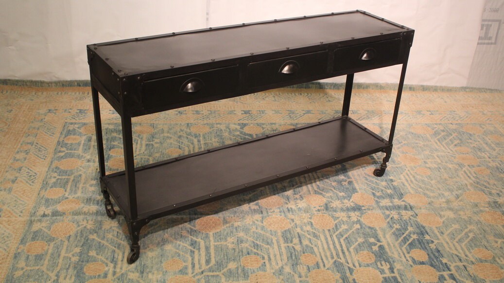 Industrial Metal Console Table Sofa Table with three drawers and bottom ...