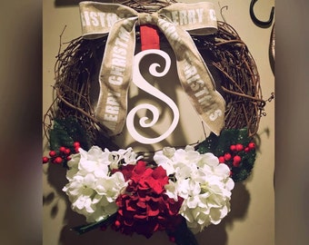 Items similar to Grapevine Monogram Initial Letter Wreath Burlap ...