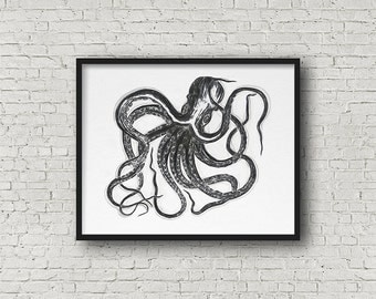 Items similar to Nautical Octopus Printable Art Print - Oceanic Art ...